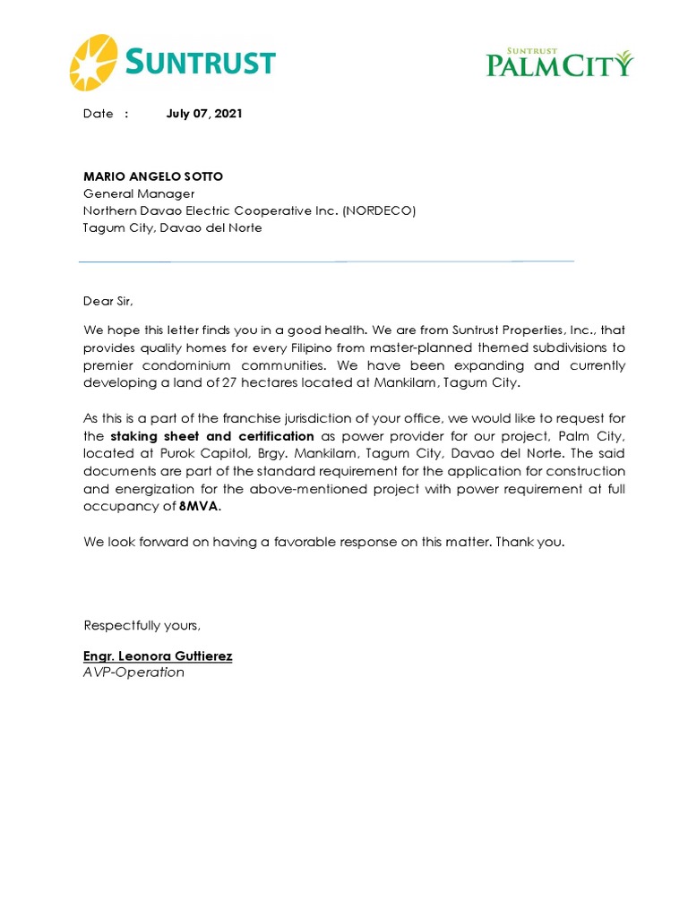 Letter of Intent for Power Connection | PDF | Law | Home & Garden