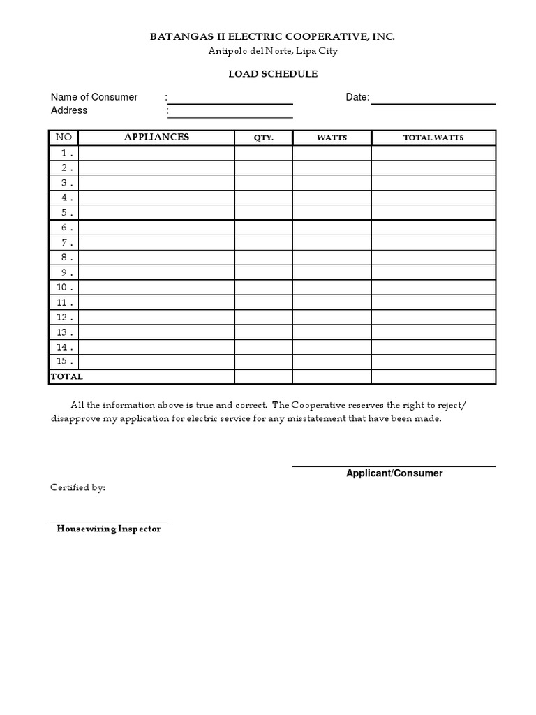 Load Schedule Form | PDF | Finance & Money Management | Technology ...