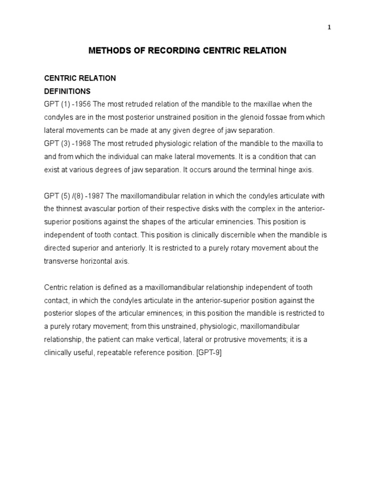 Recording Methods for Centric Relation | PDF | Dentures | Dentistry ...