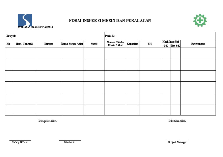 Form Inspeksi Mesin Dan Peralatan | PDF