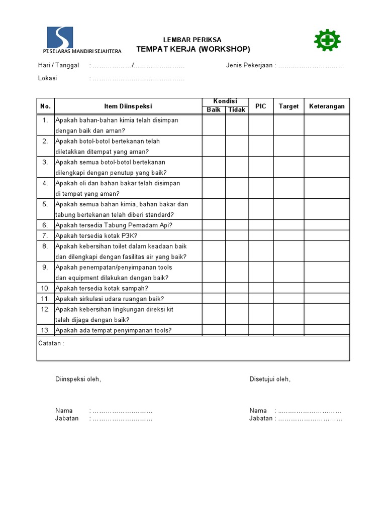 Fm Smk3 016 2 Checklist Inspeksi Tempat Kerja 2015 Pd - vrogue.co
