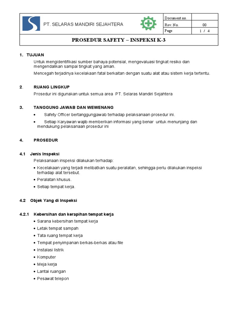 Prosedur Inspeksi k3 | PDF
