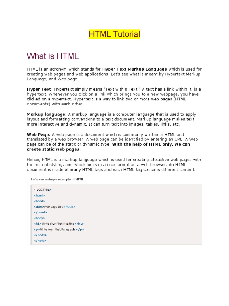 HTML Tutorial What Is HTML | PDF | Html | Html Element