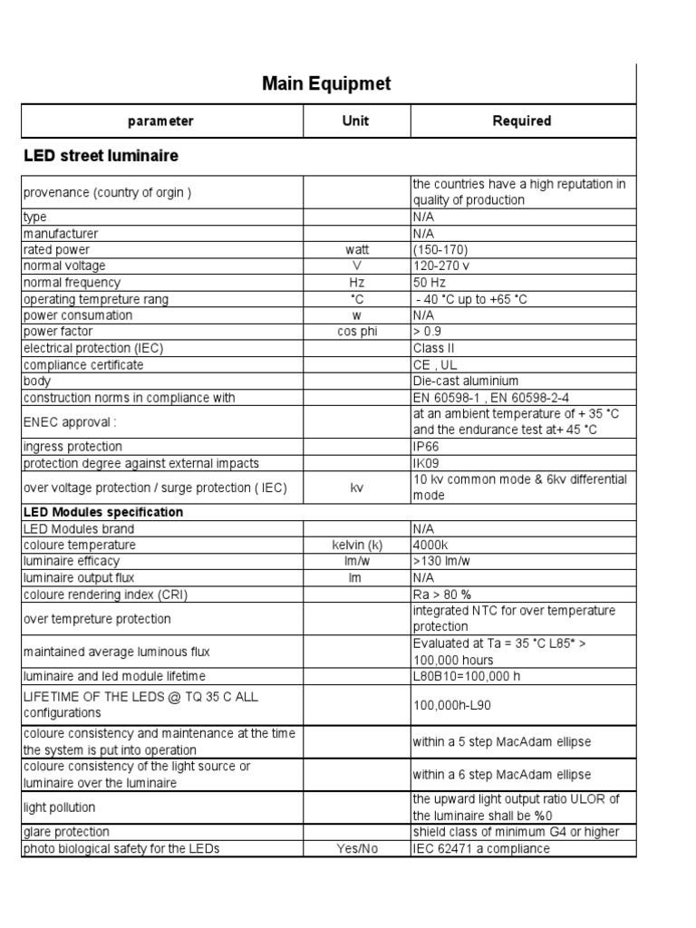 Led Technical Specification | PDF | Light Emitting Diode | Lighting