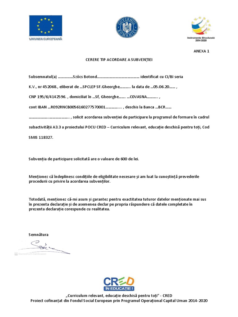 CERERE Subventie Seria 8 | PDF