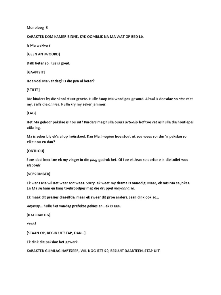 Monoloog 3 - Speeltoneel | PDF
