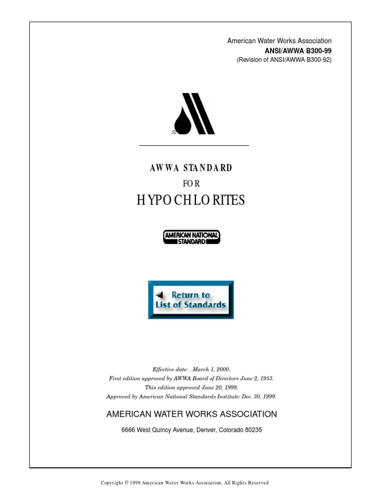 Awwa B300-99 | PDF | Sodium Hydroxide | Chlorine