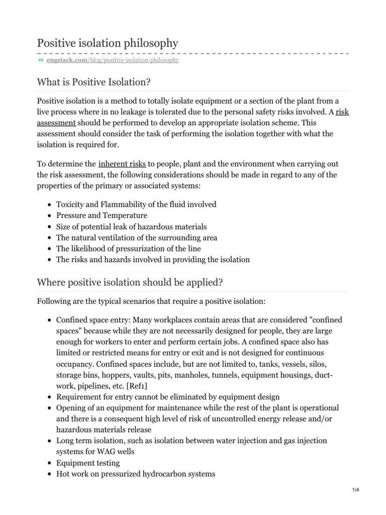 Positive & Safe Isolation Method | PDF | Valve | Pipe (Fluid Conveyance)