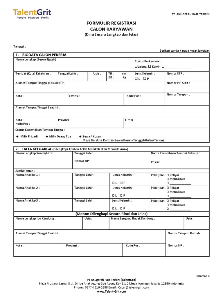 Form Registrasi Calon Karyawan | PDF
