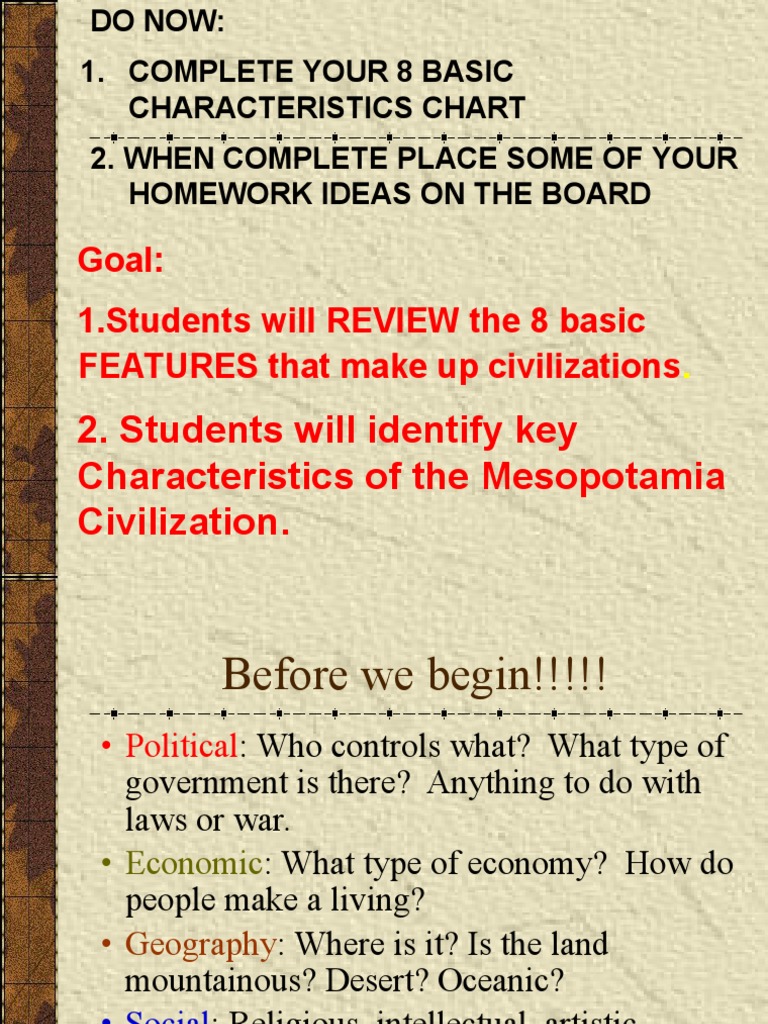 Students Will Identify Key Characteristics of The Mesopotamia ...