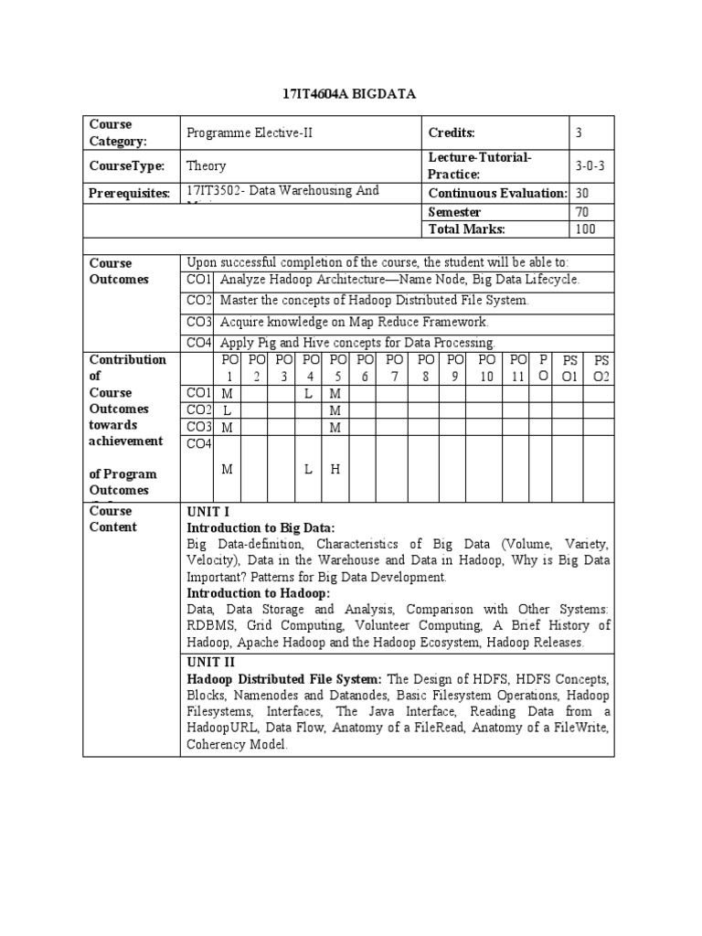 Big Data Syllabus | PDF | Apache Hadoop | Big Data Big Data Syllabus | PDF | Apache Hadoop | Big Data