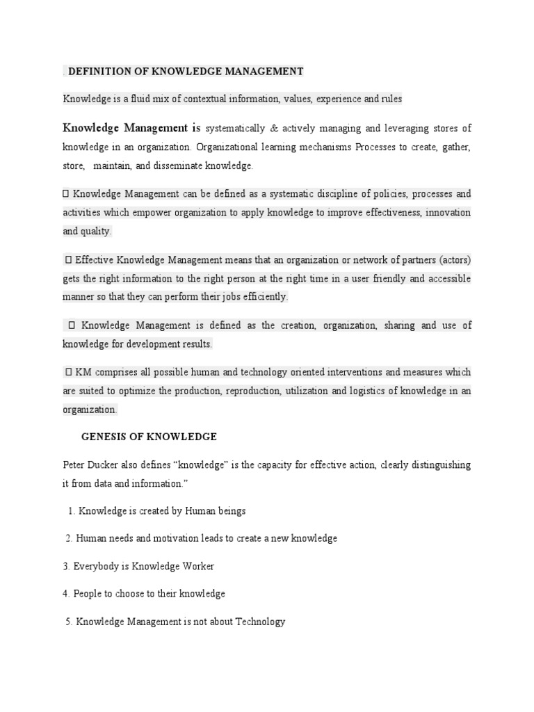 Definition of Knowledge Management | PDF | Tacit Knowledge | Knowledge ...