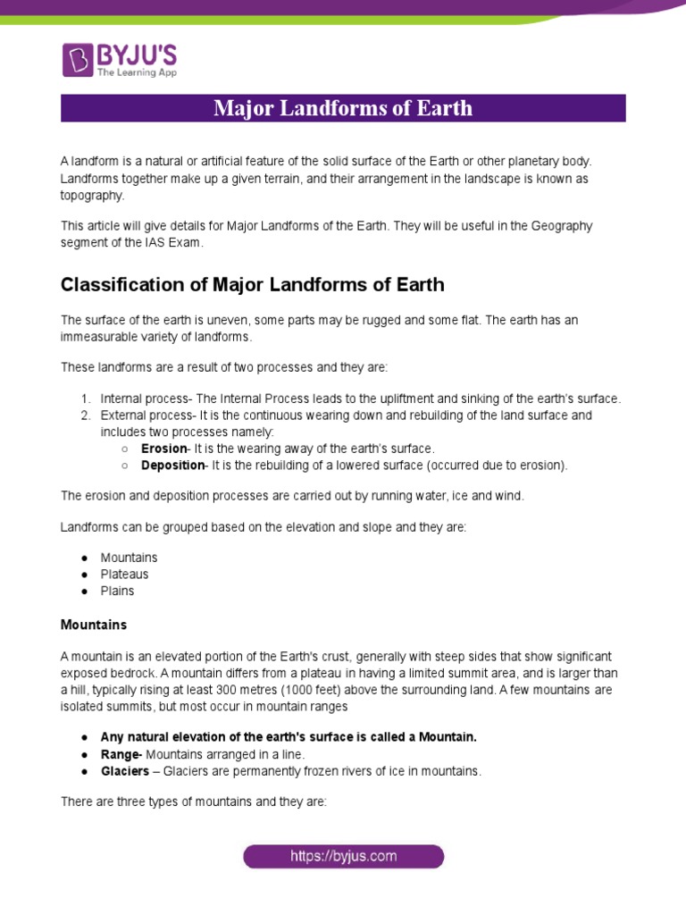 Major Landforms of Earth | PDF | Plateau | Mountains