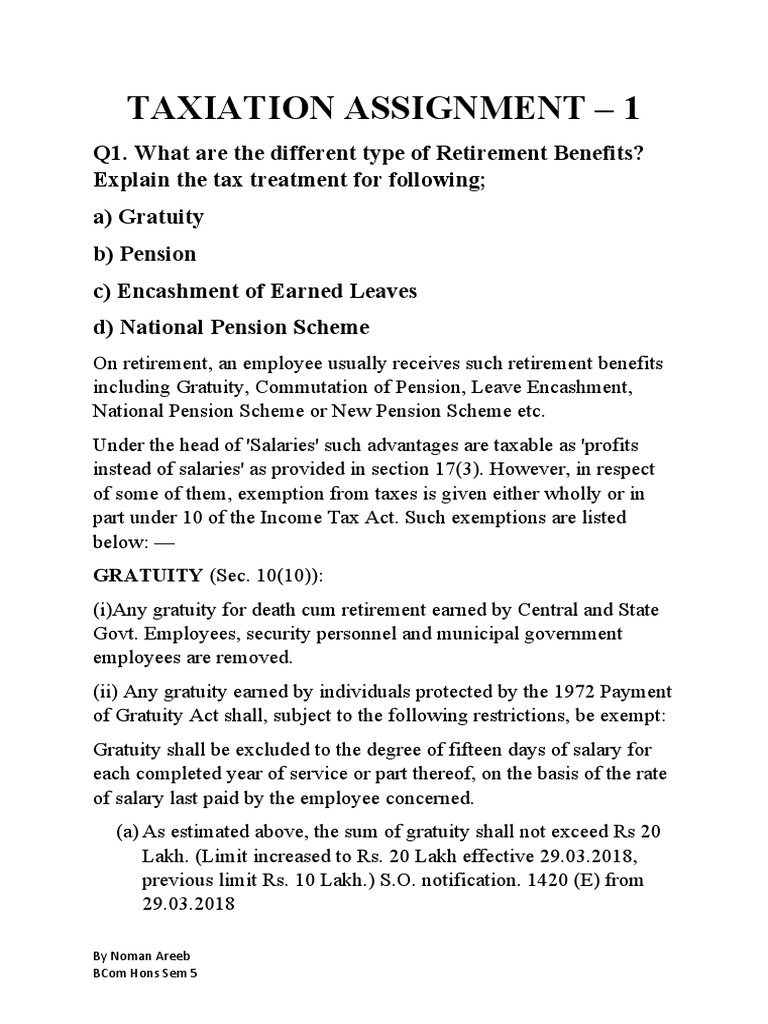 Taxiation Assignment | PDF | Pension | Employment