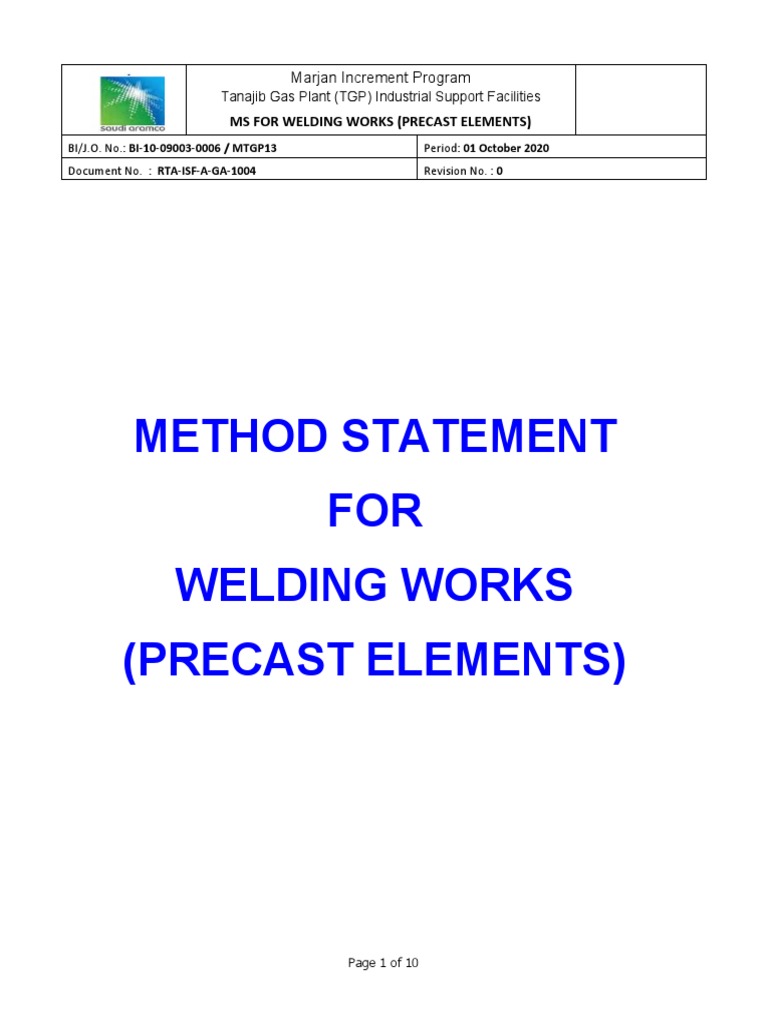 MS For Welding Works For Precast Elements | PDF | Welding | Construction