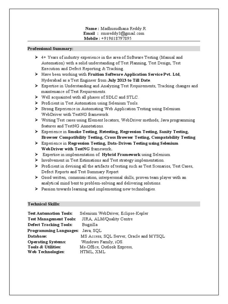 Resume Madhu Automation&API | PDF | Selenium (Software) | Software Testing