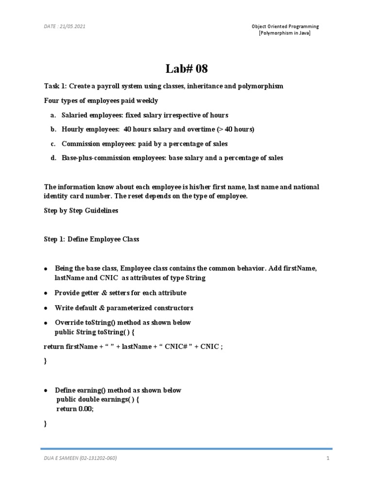 Lab 8 Pdf Method Computer Programming Constructor Object Oriented Programming