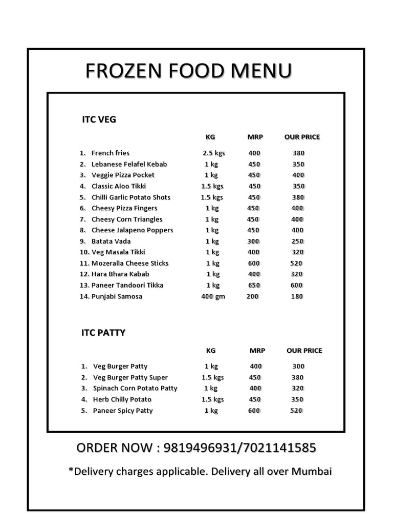Frozen Food Menu: ORDER NOW: 9819496931/7021141585 | PDF