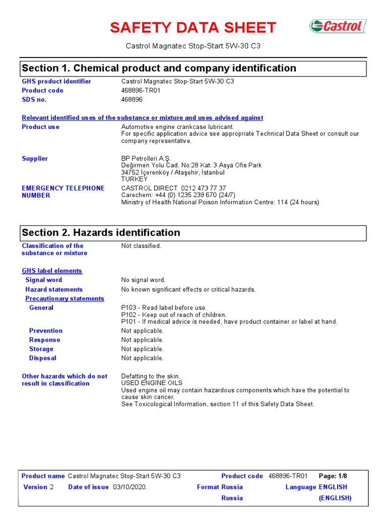 Safety Data Sheet: Section 1. Chemical Product and Company ...
