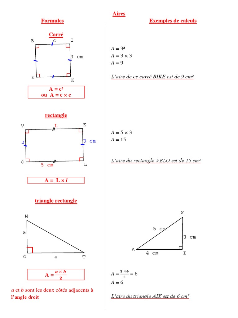 Formules d'aire et périmètre des figures | PDF | Géométrie | Espace