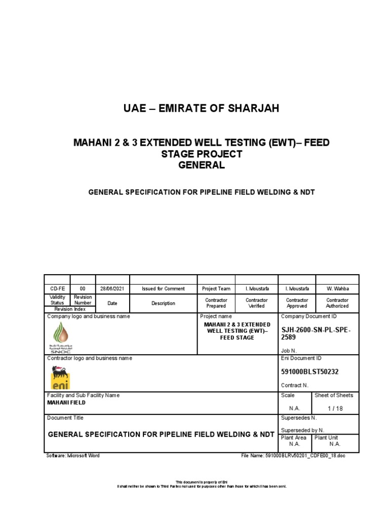 General Specification For Pipeline Field Welding & NDT | PDF | Welding ...