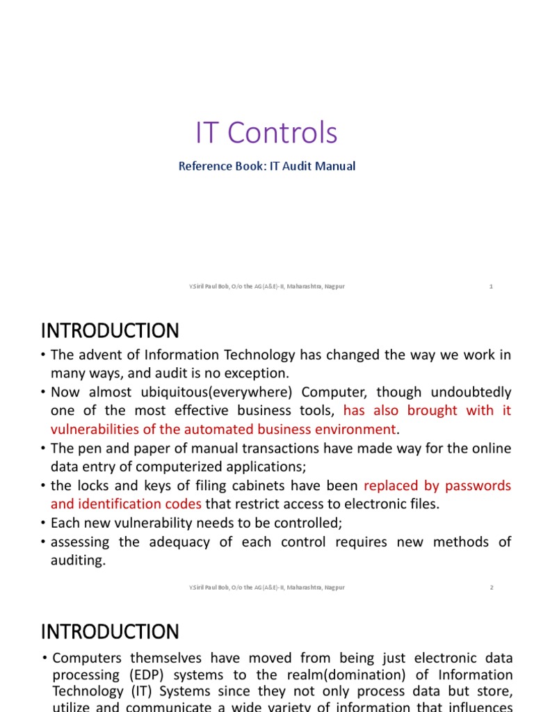 IT Controls: Reference Book: IT Audit Manual | PDF | Internal Control ...