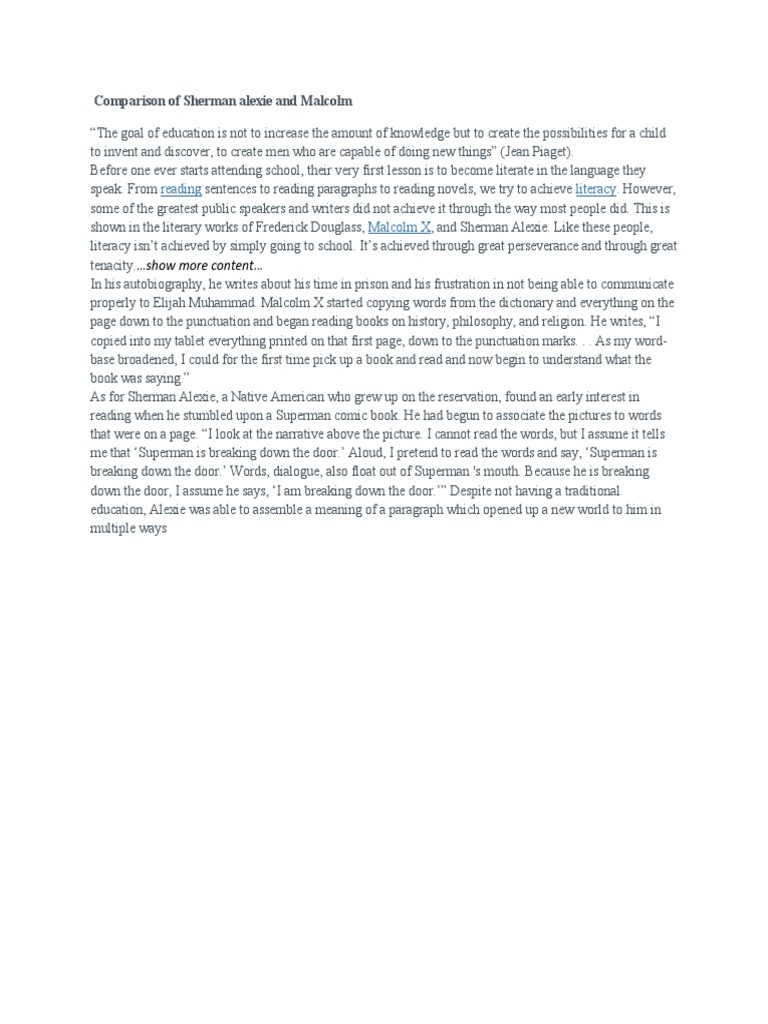 Literacy Journeys of Alexie & Malcolm X | PDF | Philosophy | Language ...