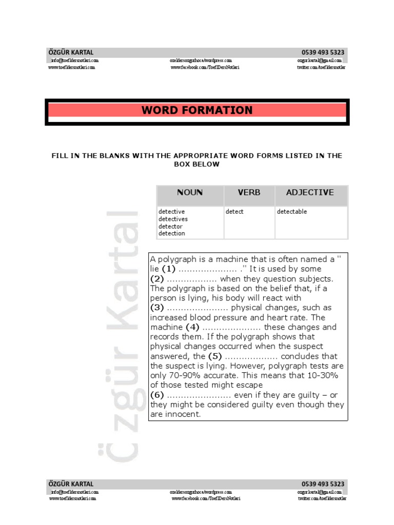 Word Formation: Noun Verb Adjective | PDF | Polygraph | Human Communication