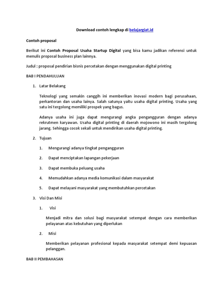 Contoh Proposal Usaha Digital Printing | PDF
