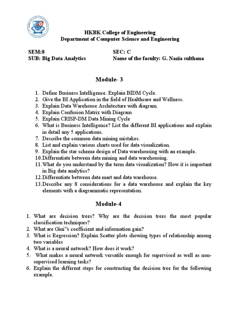 Modulewise QB | PDF | Support Vector Machine | Data Warehouse