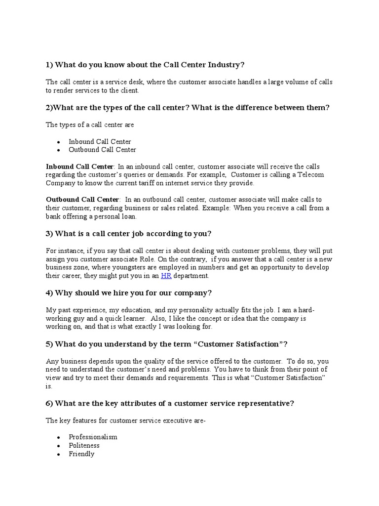 Call Center 50 Questions | PDF | Call Centre | Customer Relationship ...