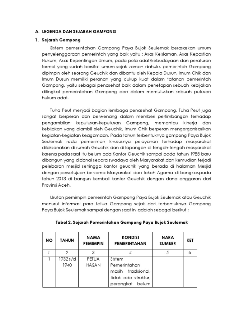 Sejarah dan Pembangunan Gampong Paya Bujok | PDF