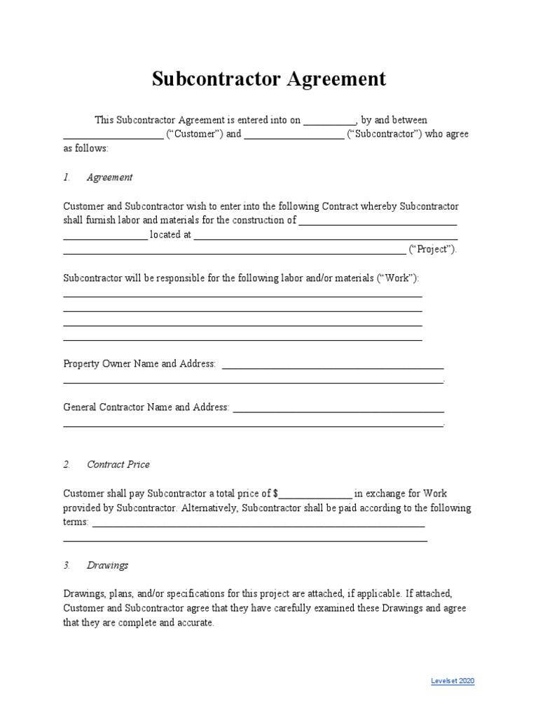Simple Subcontractor Agreement Template | PDF | Breach Of Contract ...