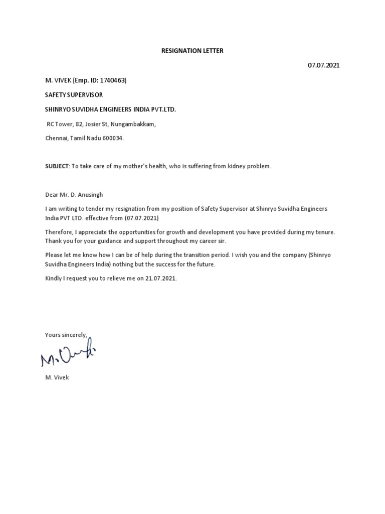 RESIGNATION LETTER Vivek | PDF