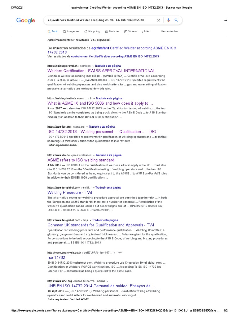 Equivalences Certified Welder According ASME EN ISO 14732 - 2013 ...