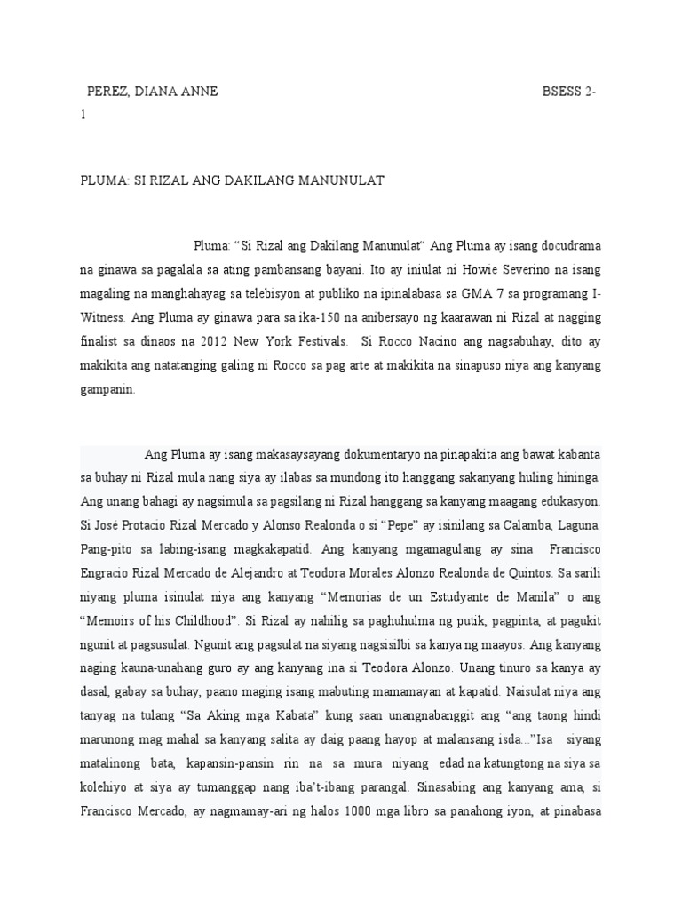 Pluma RIZAL | PDF