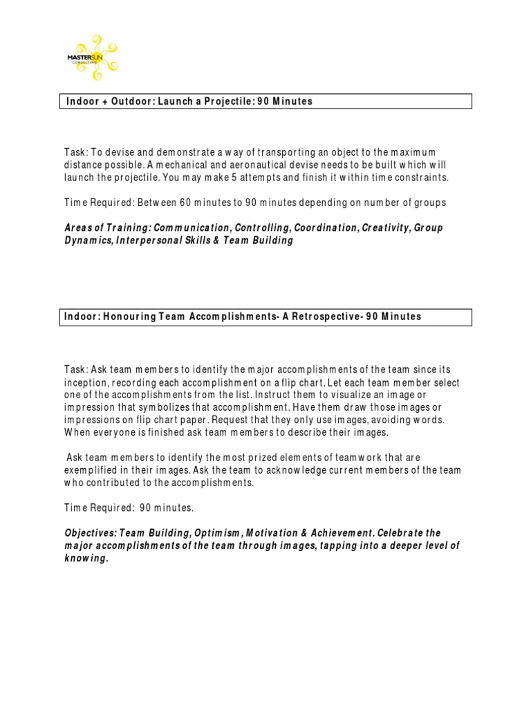 Team Building Activities for 90 Minutes | PDF | Team Building | Volleyball