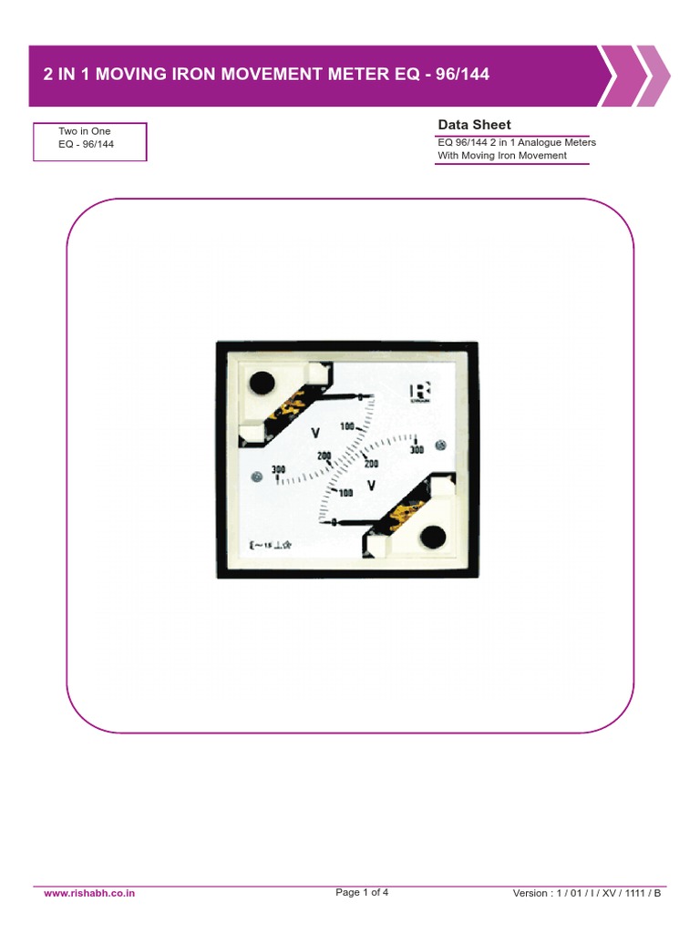 2 in 1 Moving Iron Movement Meter Eq - 96/144: Data Sheet | PDF ...