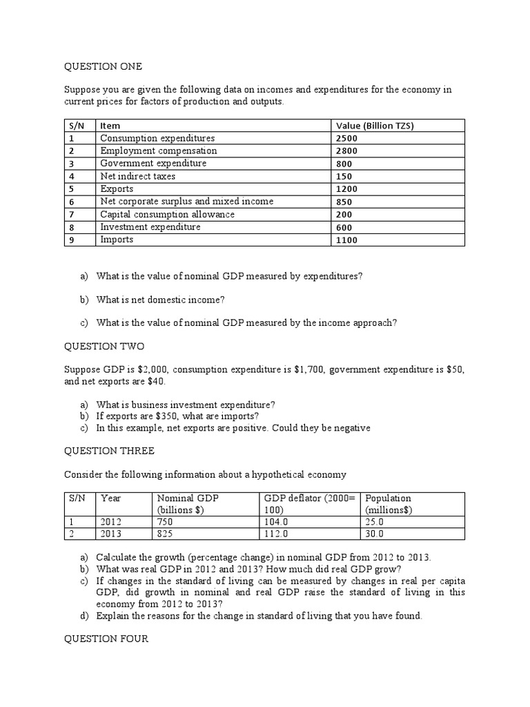 National Income Questions | PDF | Measures Of National Income And ...