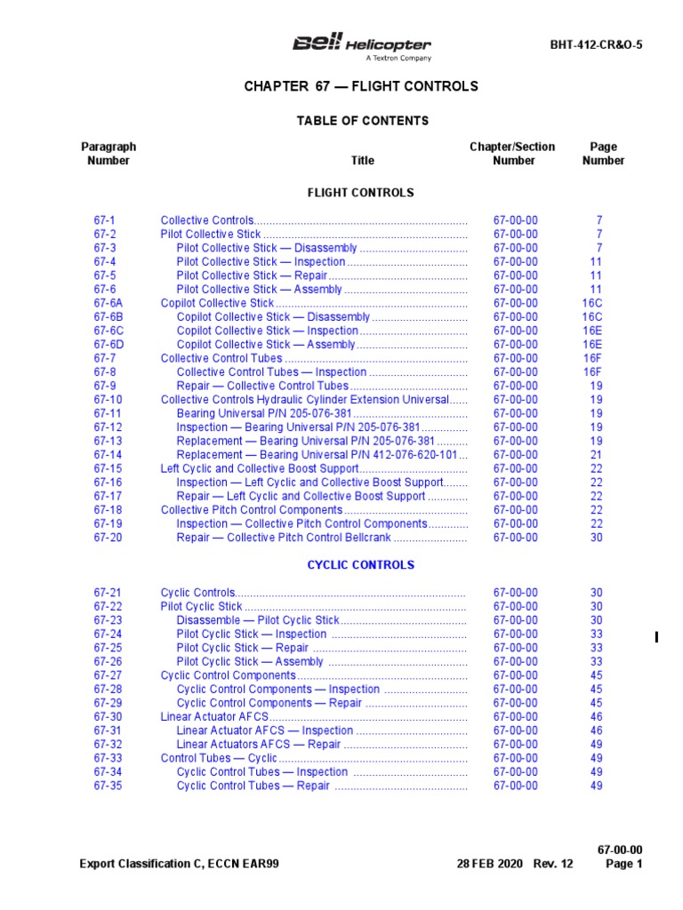 Chapter 67 - Flight Controls: BHT-412-CR&O-5 | PDF | Screw | Nut (Hardware)