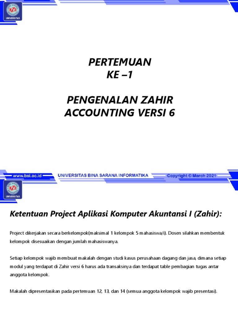 Pertemuan KE - 1 Pengenalan Zahir Accounting Versi 6 | PDF