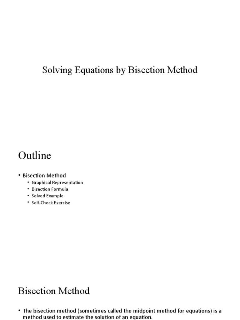Lecture 5 - Solving Equations by Bisection Method | PDF | Zero Of A Function | Equations