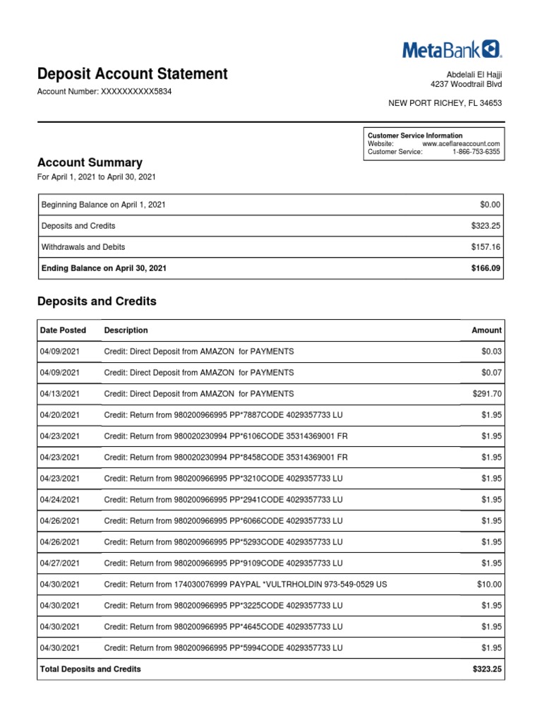 Deposit Account Statement | PDF | Debit Card | Financial Transaction