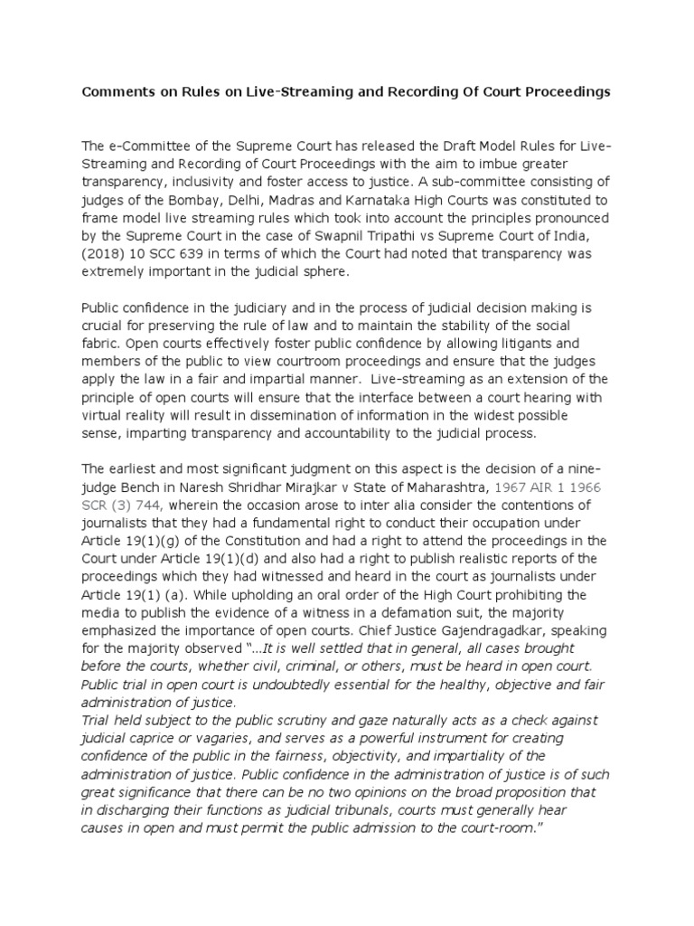 Final Comments On Supreme Court Live Streaming Rules For Submission ...