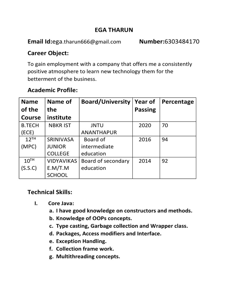 Tharun Ega (Resume) | PDF