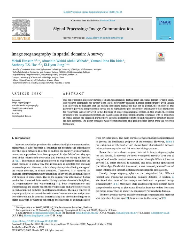 Image Steganography in Spatial Domain A Survey | PDF | Encryption ...
