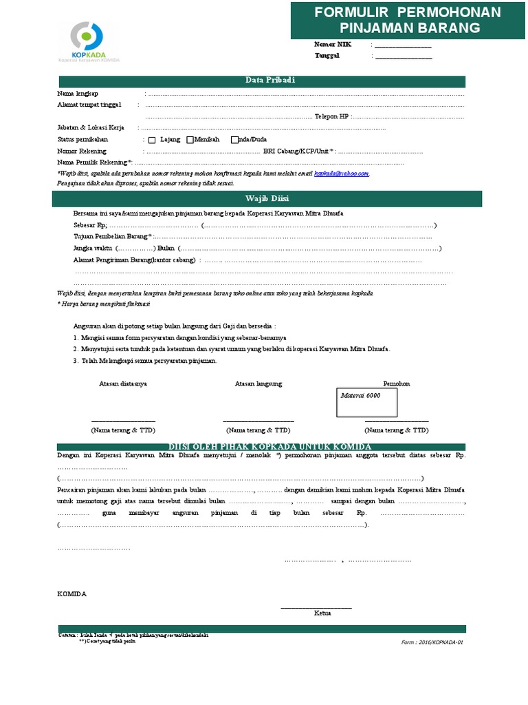 PINJAMAN FORM | PDF