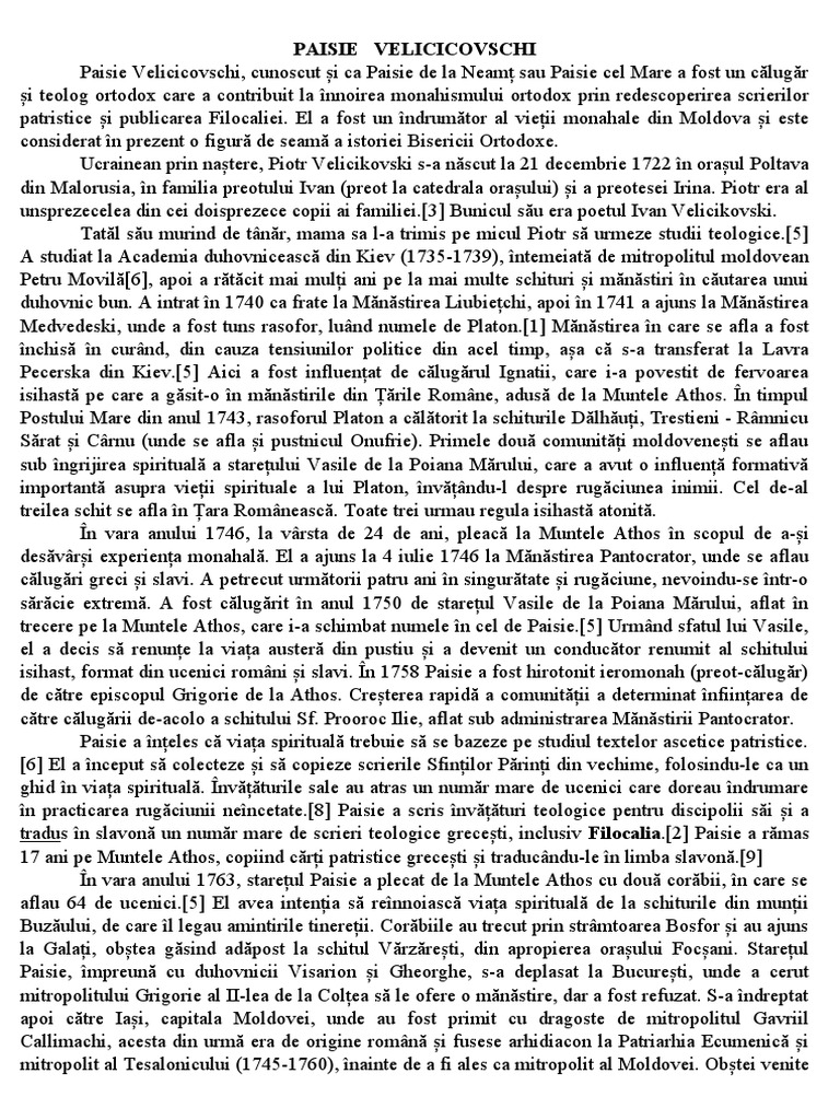 Paisie Velicicovschi de La Neamt | PDF