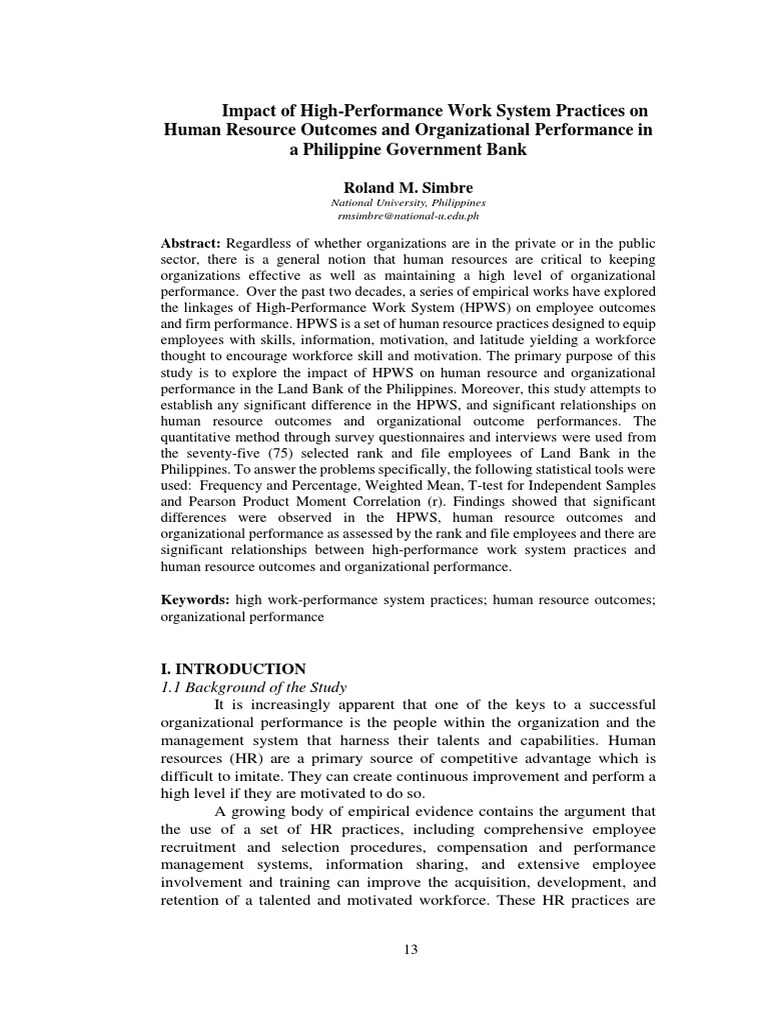 HPWS Impact on Philippine Gov Bank | PDF | P Value | Human Resource ...