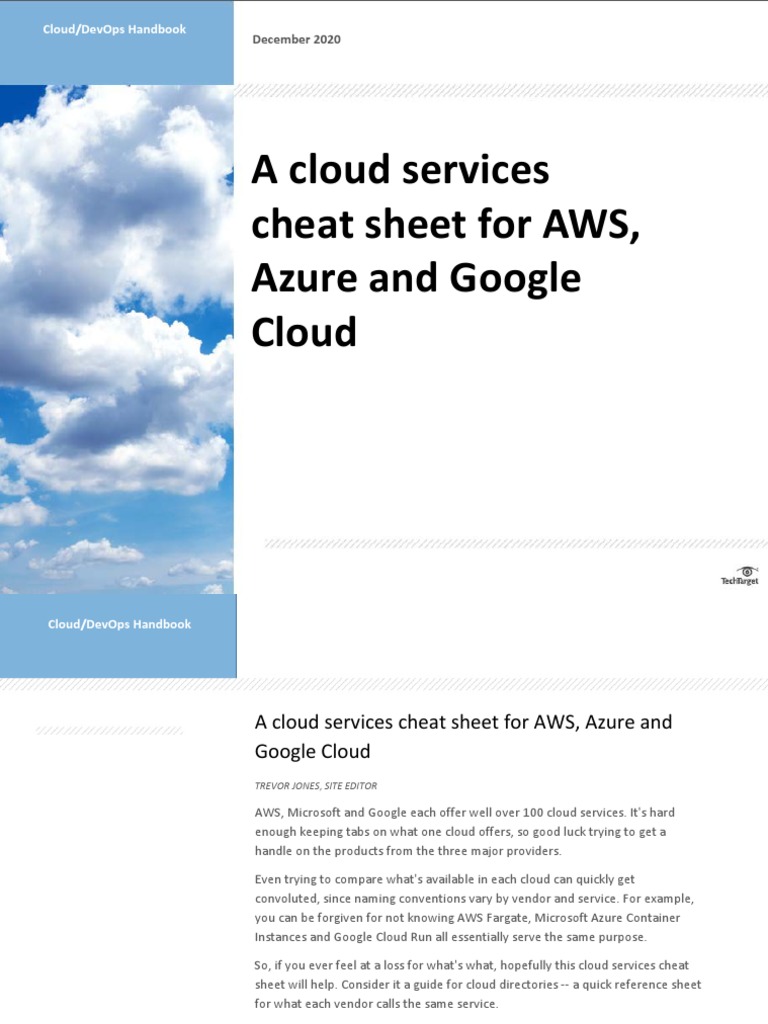 A Cloud Services Cheat Sheet For AWS Azure and Google Cloud PDF | PDF ...